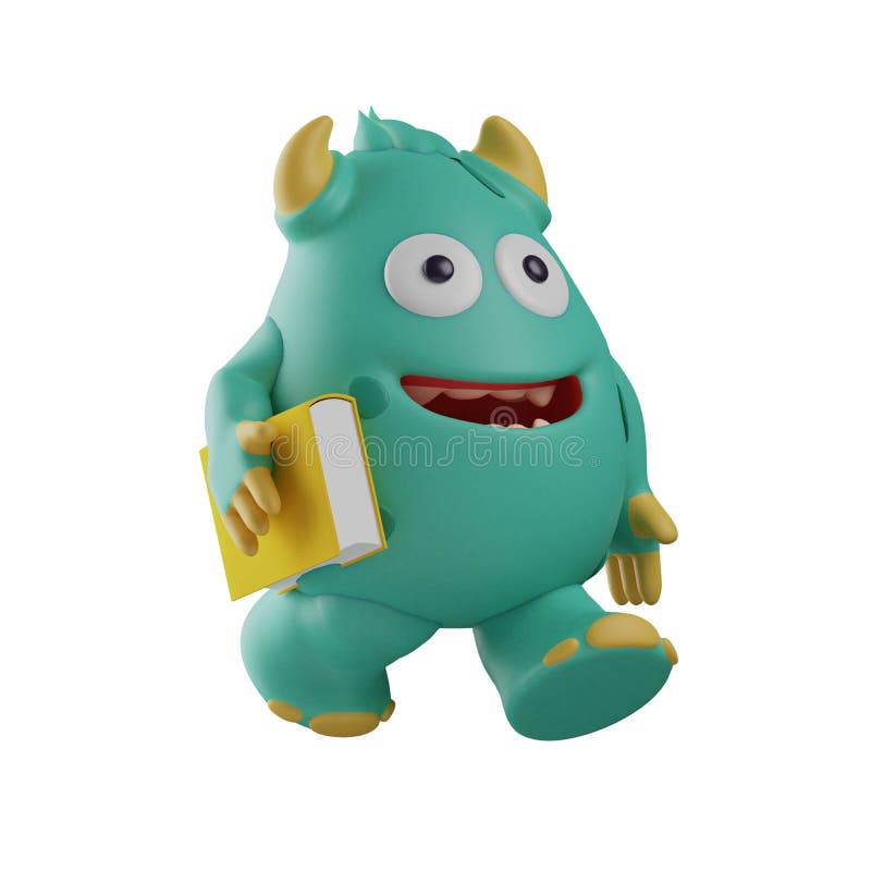 3D Cute Monster Cartoon Illustration Having a Book Stock Illustration ...