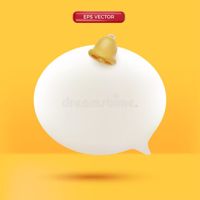 3D Cute Notification Bubble Chat with Yellow Bell Cartoon Render Style ...