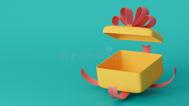 3D Cute Open Gift Box for Celebrations. 3D Rendering Stock Illustration ...