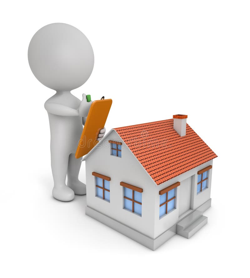 3d Cute People - House Check Stock Illustration - Illustration of ...