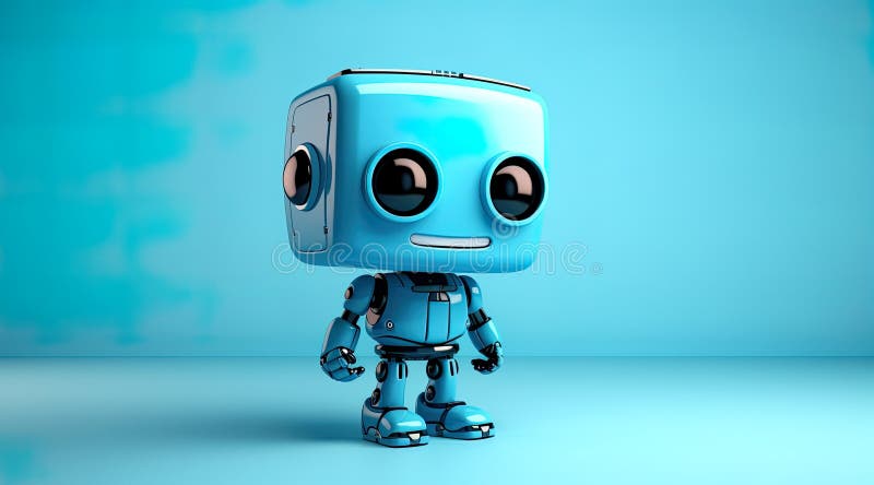 3D Cute Robot, Set Against a Solid Color Background, Embodies the ...
