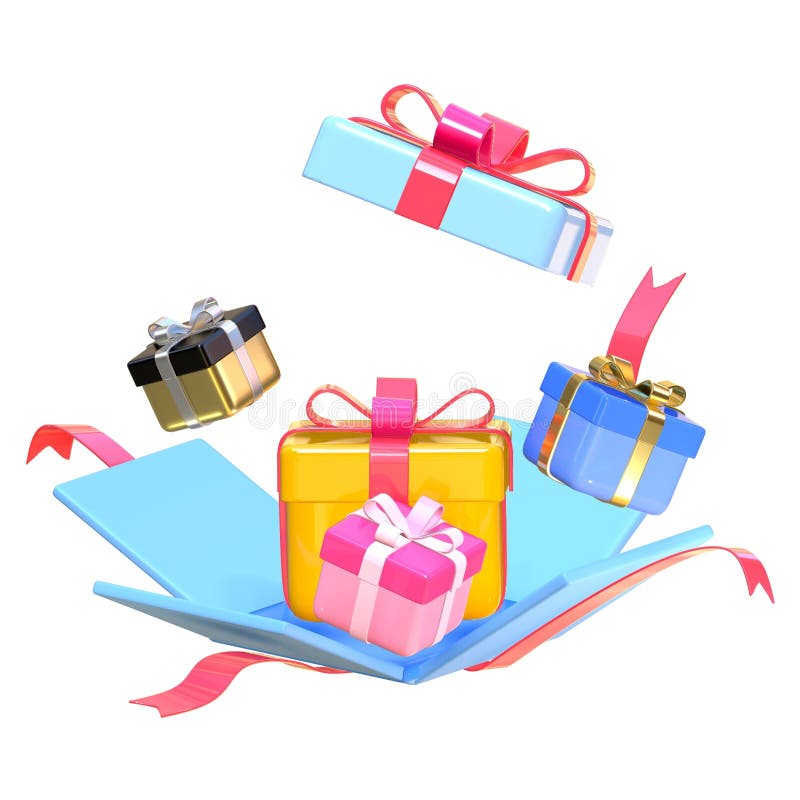 3d Cute Surprise Gift Box with Falling Confetti Stock Illustration ...