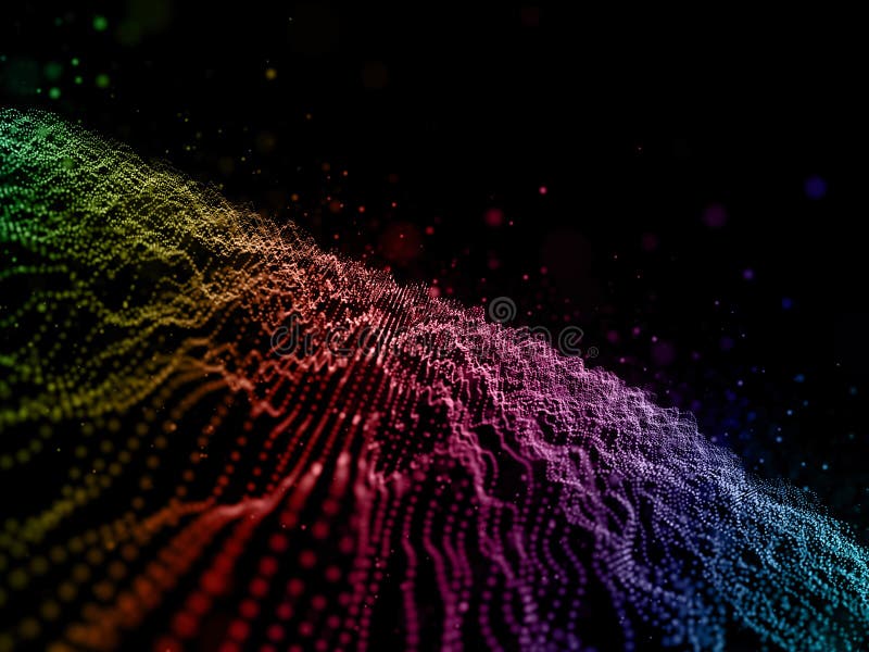 3D Cyber Dots Abstract Background with Rainbow Coloured Flowing ...