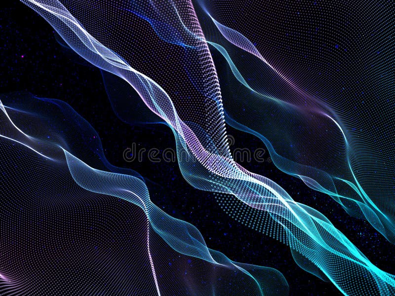 3D Cyber Technology Background with Flowing Particles Stock ...