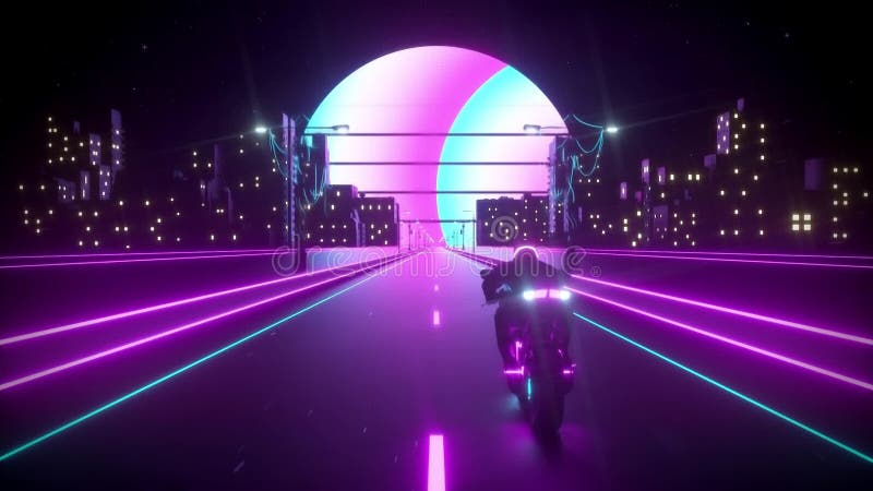 3D Retro Cyberpunk Synthwave Motorcycle & Rider VJ Loop Motion ...