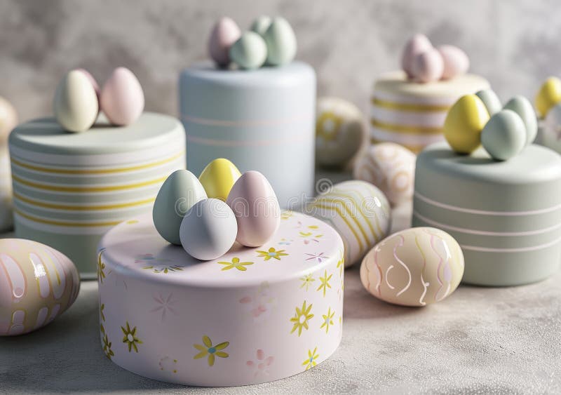 3D Cylinder Pedestal Display Scene of Easter Eggde Stock Illustration ...