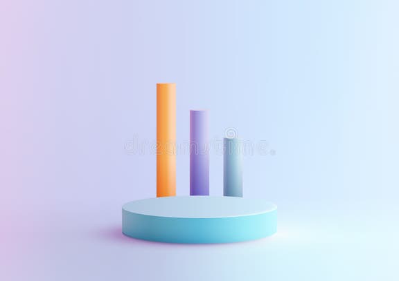 3d Cylinders Bar Graph on Light Blue Platform Business Data Analytics ...