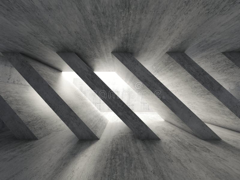 3d Dark Concrete Interior with Diagonal Columns Stock Illustration ...