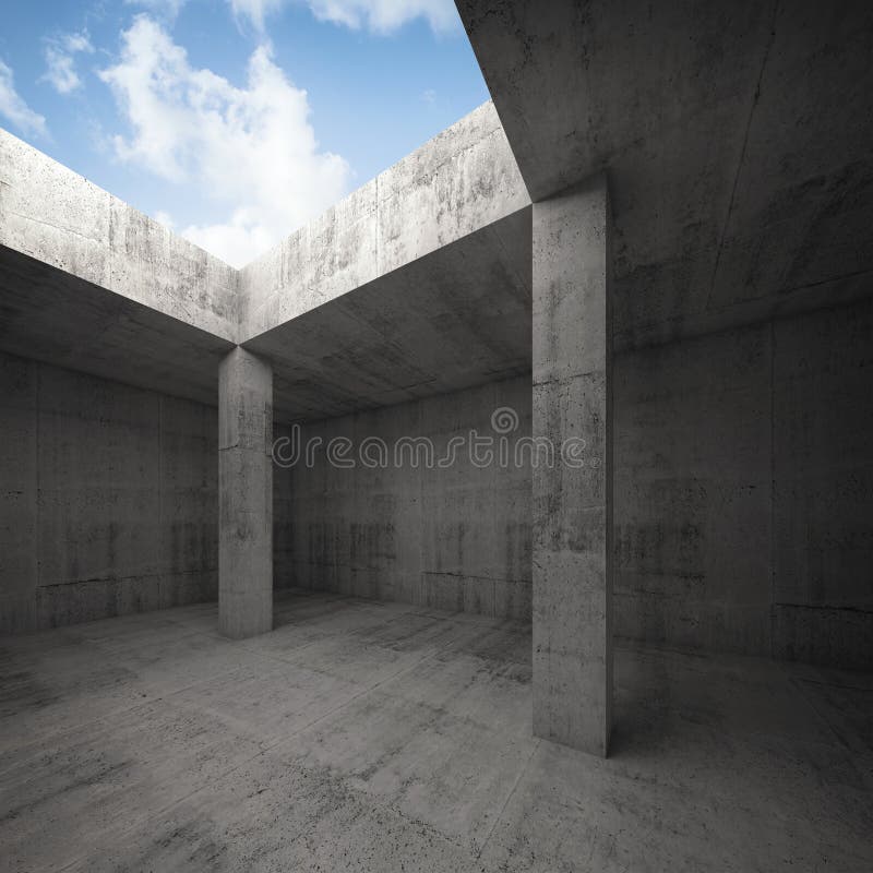 3d Dark Concrete Room Interior with Columns Stock Illustration ...