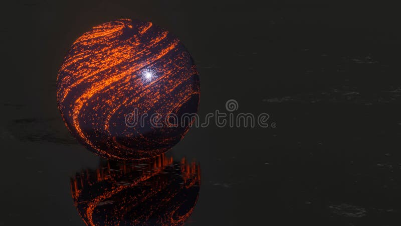 3D Dark Sphere with Glowing Orange Texture on a Dark Background. 3d ...