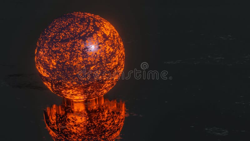 3D Dark Sphere with Glowing Orange Texture on a Dark Background. 3d ...