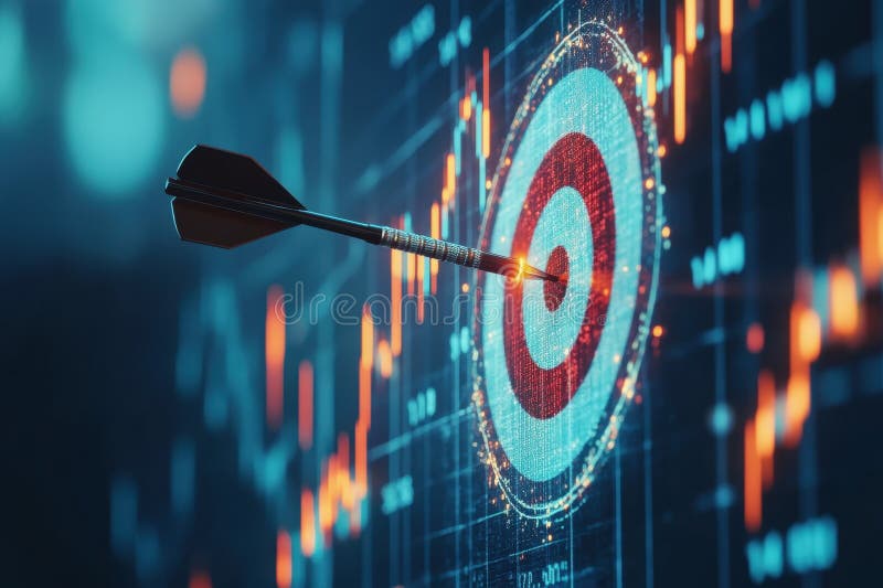 3D Dart Embedded in the Bullseye of a Digital Target Design Stock Photo ...