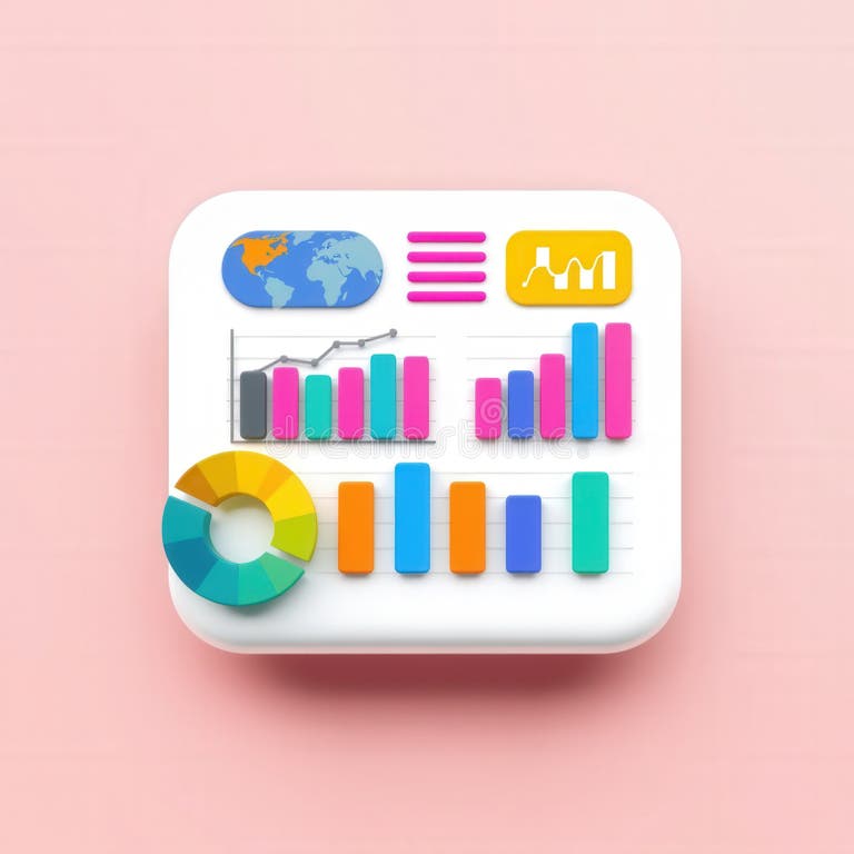 A 3D Icon of a Dashboard with Colorful Charts and Graph Stock ...