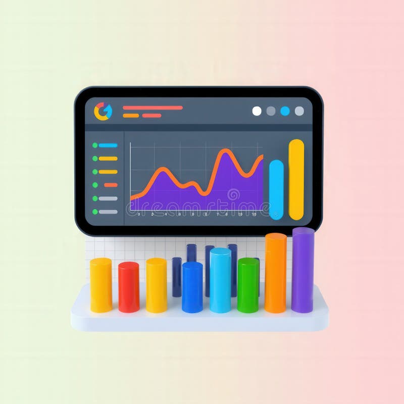 A 3D Icon of a Dashboard with Colorful Charts and Graph Stock ...