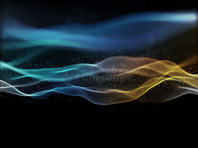 3D Data Technology Background with Flowing Particles Stock Illustration ...