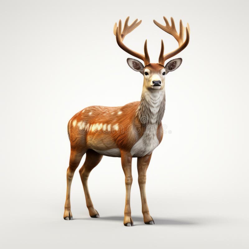 Minimalist 3d Deer Model in Cel Shading Style on White Background Stock ...