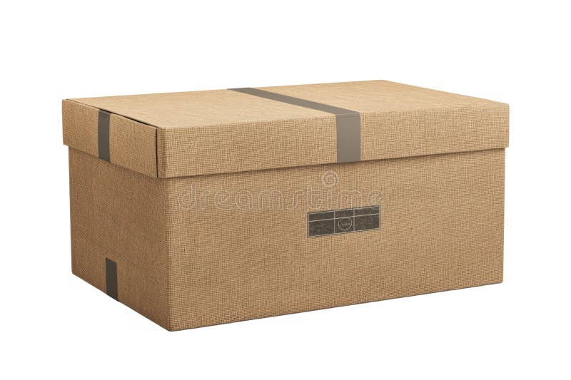 3D Delivery Box in Brown Cardboard Texture with Shipping Labels ...