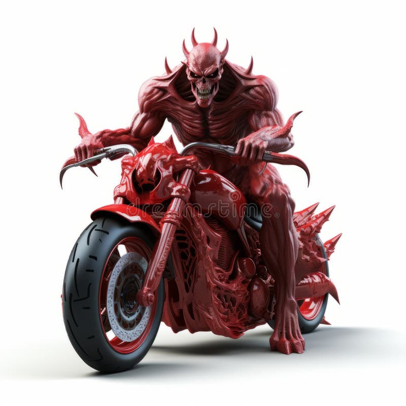 3d Demon on Motorcycle Full Body Isolated on White Background Stock ...