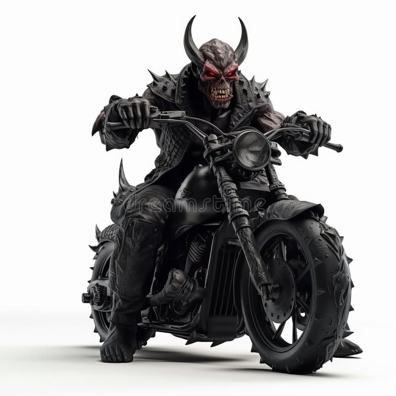 3d Demon Riding Motorcycle Full Body Illustration on White Background ...