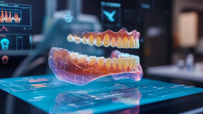 3D Dental Model Displayed on a Digital Screen in a Modern Dental Clinic ...