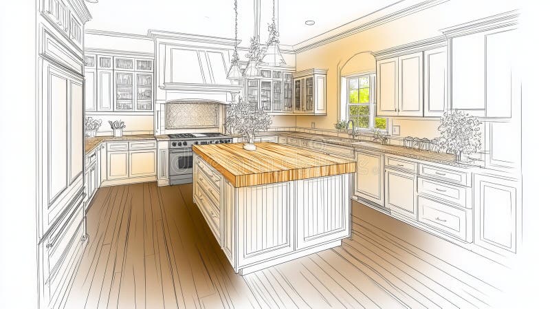 A 3D Depiction of an Abstract Kitchen Interior Sketch Presents a Unique ...