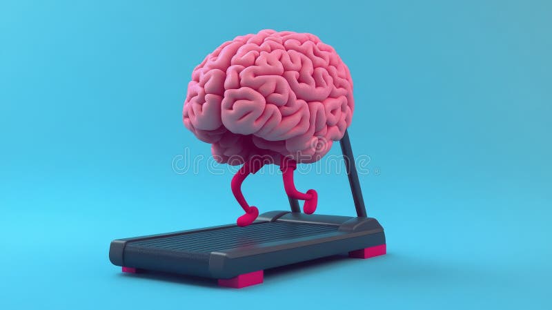 A 3D Depiction of a Human Brain Figure Running on a Treadmill ...