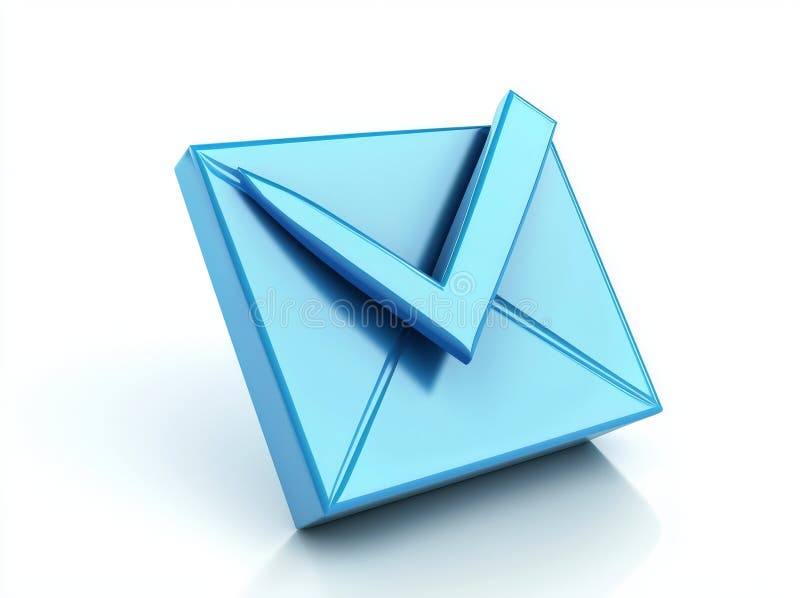 A 3D Depiction of an Open Letter and a Card with a Check Mark in a Blue ...