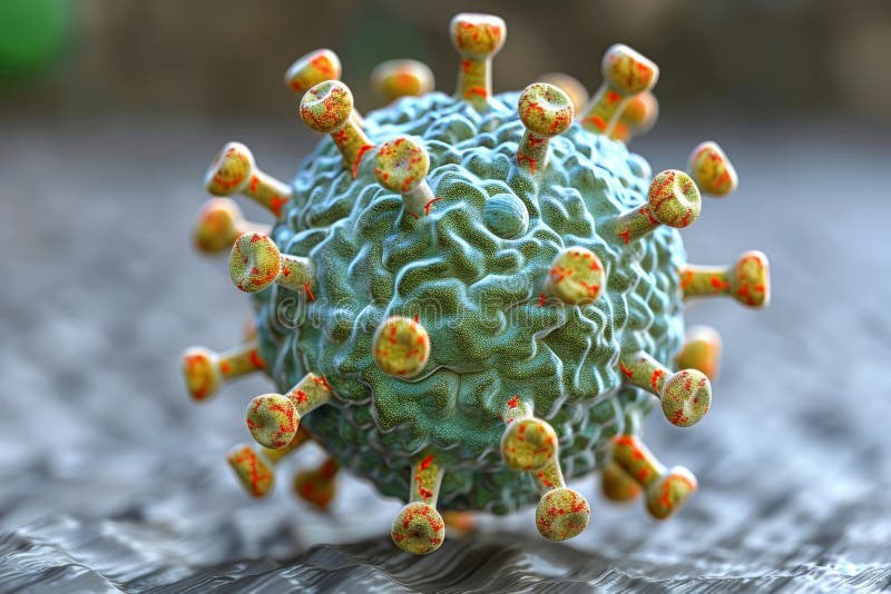 3D Depiction of a Virus Structure with Spikes and Textured Surface ...