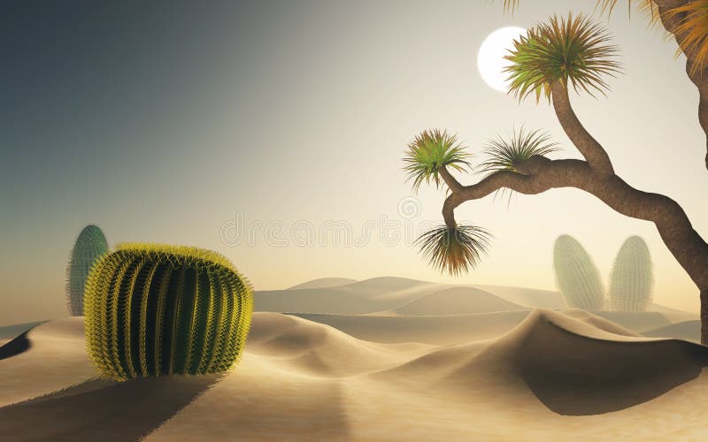 3D Desert Scene with Palm Tree Oasis Stock Illustration - Illustration ...
