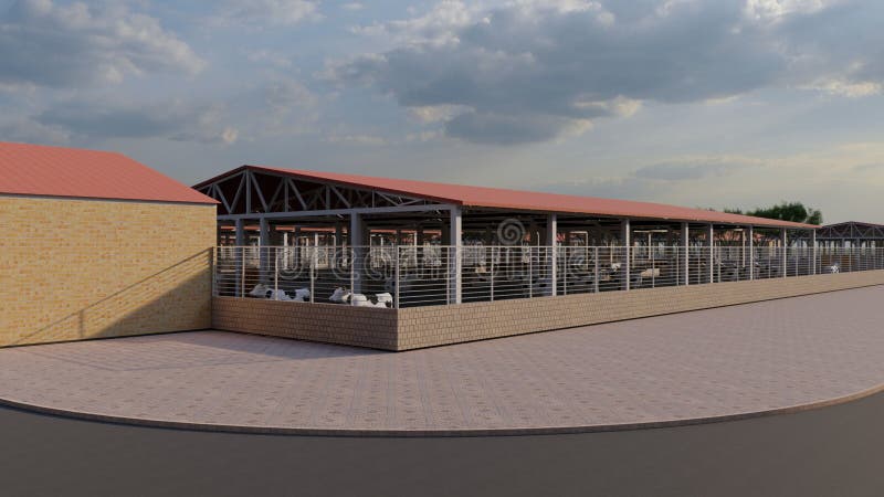 3D Design Cattle Slaughterhouse Using Lumion – Front Elevation Stock ...