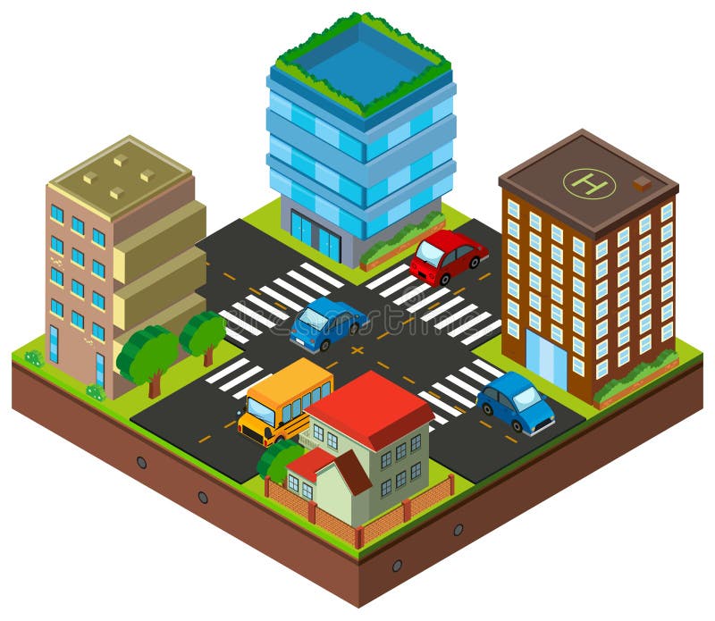 3D Design for City with Buildings and Traffic Stock Vector ...