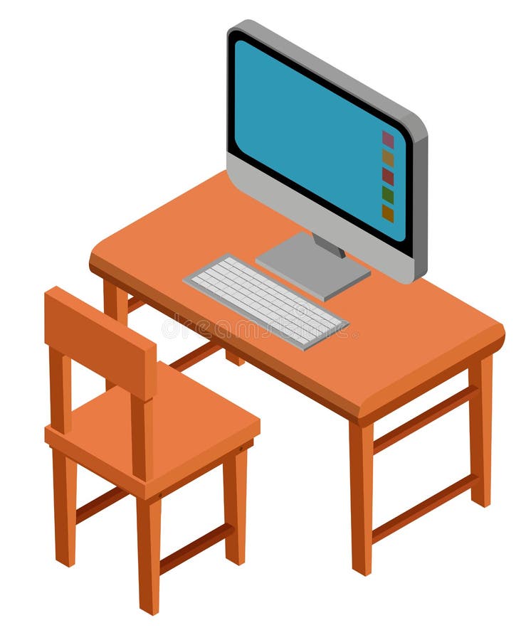 3D Design for Desk with Computer on Top Stock Vector - Illustration of ...