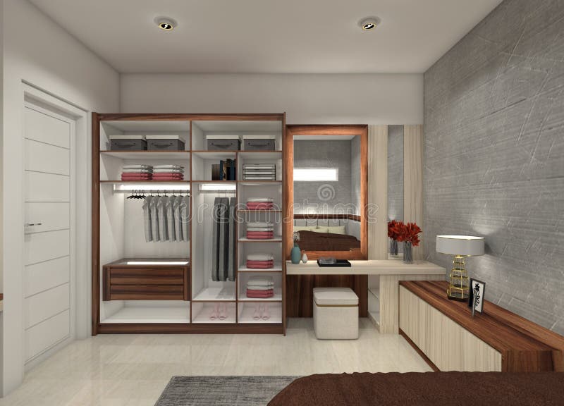 3D Design of an Open-concept Vanity Table and Doorless Wardrobe with ...