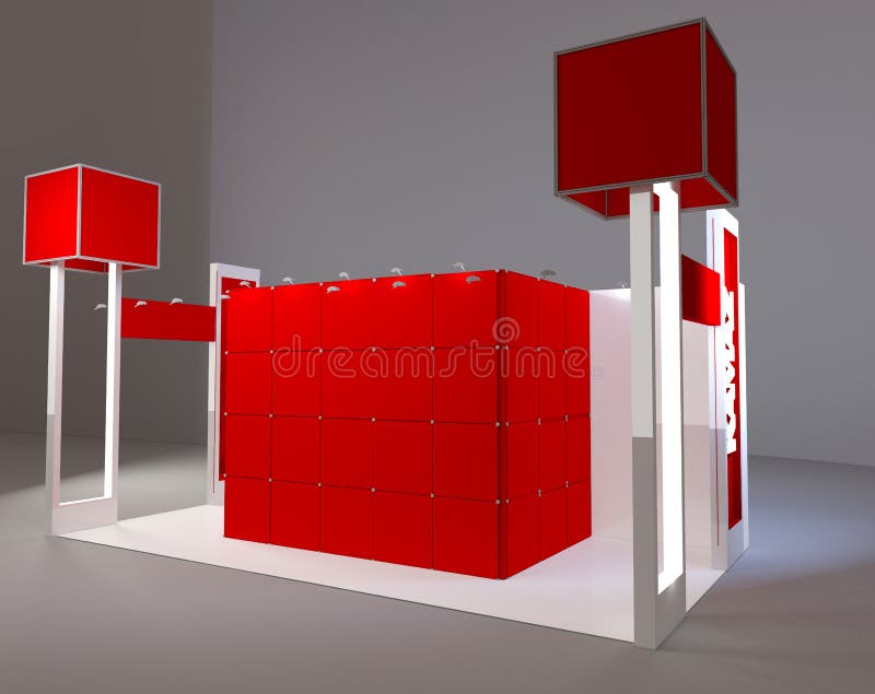 3d Render of Modern Red Exhibition Stand. Stock Illustration ...