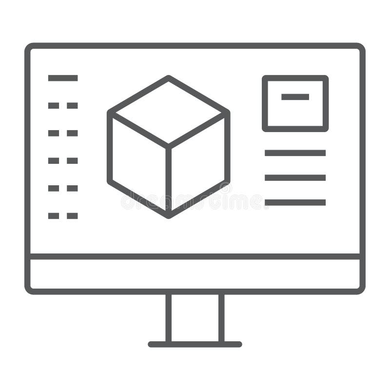 3d Design Line Icon, Model and Computer, 3d Modeling Sign, Vector Graphics, a Linear Pattern on ...