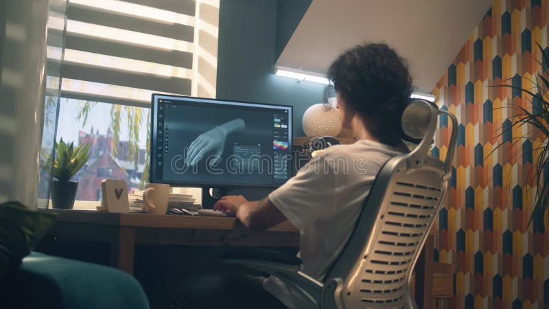 3D Designer Making Model of Human Hand Stock Video - Video of drawing ...