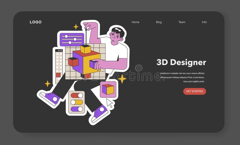 3D Designer Shaping Digital Realities. Flat Vector Illustration. Stock ...