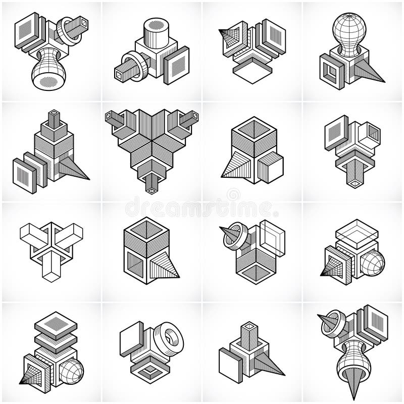 3D Designs, Abstract Vector Shapes Set. Geometric Artistic Composition ...