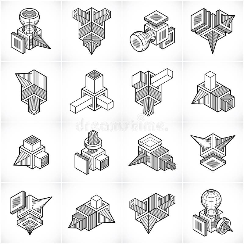 3D Designs, Abstract Vector Shapes Set. Stock Vector - Illustration of ...