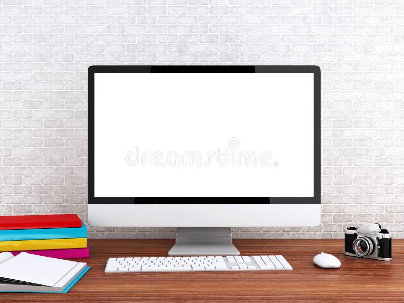 3d Desktop with Computer. Mock Up Stock Illustration - Illustration of ...