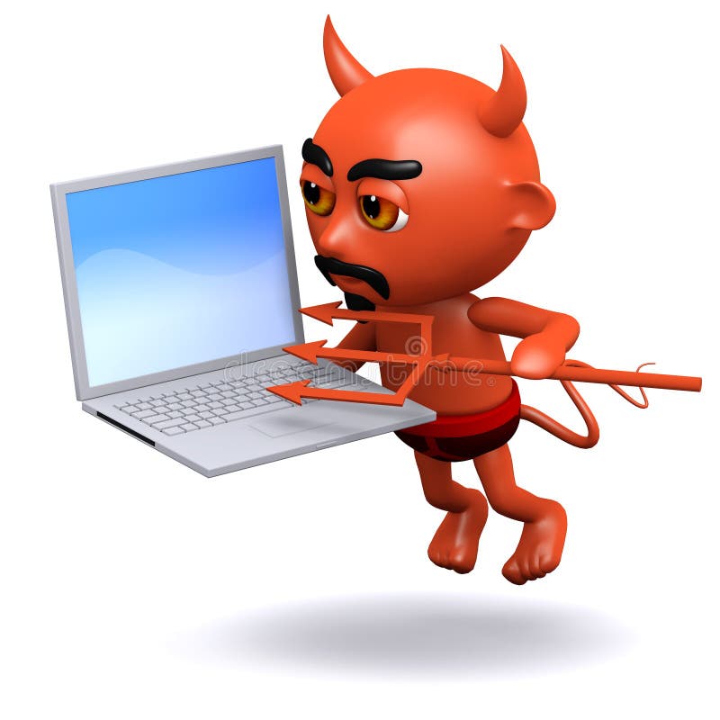 3d Devil has a laptop pc stock illustration. Illustration of computer ...