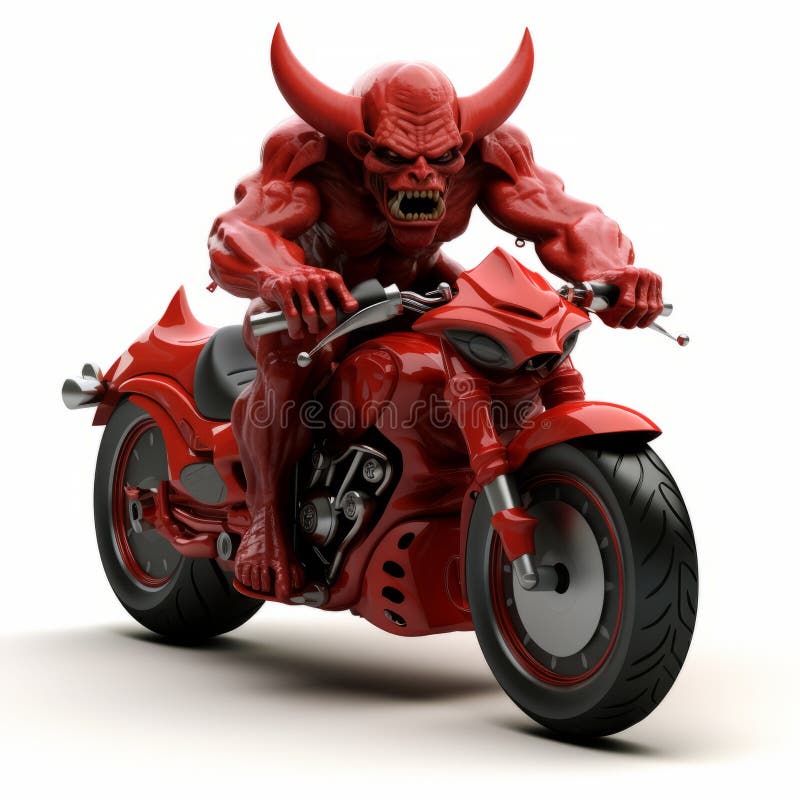 3d Devil on Motorcycle Isolated on White Background - Full Body Stock ...