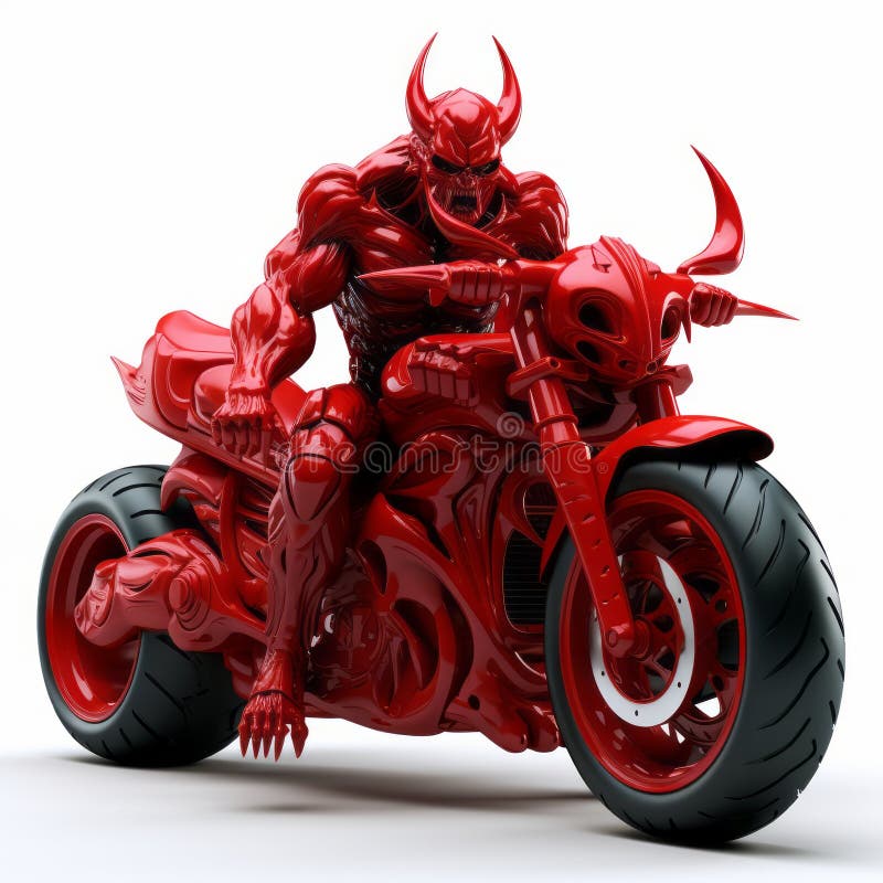3d Devil on Motorcycle Isolated on White Background, Full Body Render ...