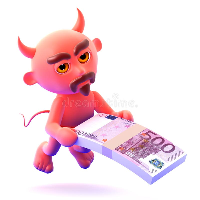 3d Devil Offers You a Wad of Euro Bank Notes Stock Illustration ...