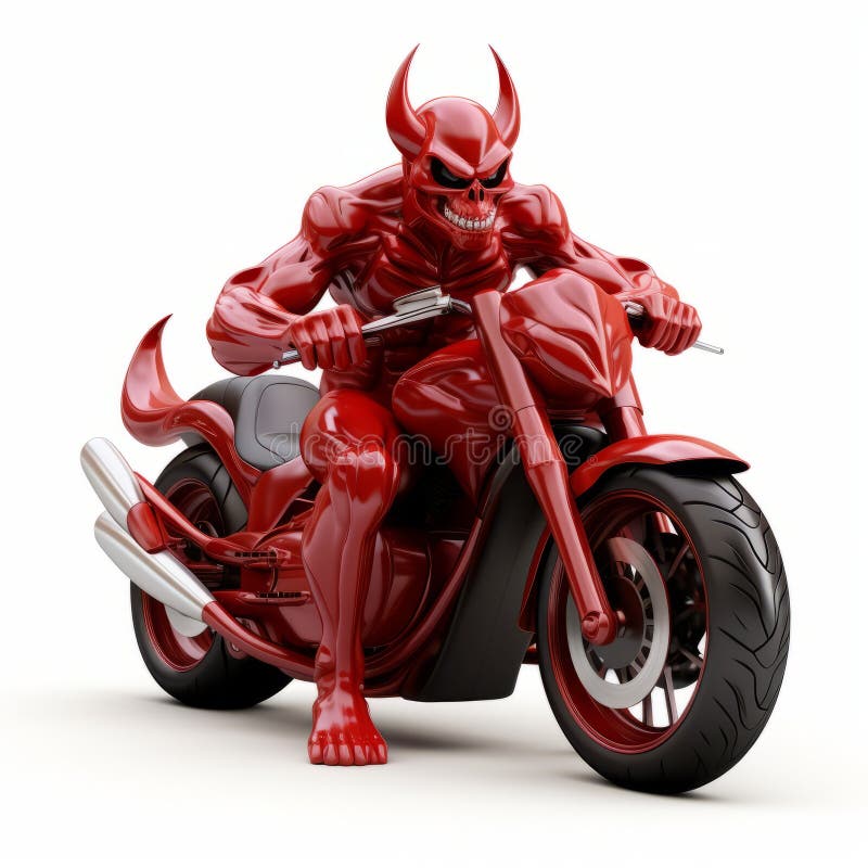 3d Devil Sitting on Motorcycle Isolated on White Background Full Body ...