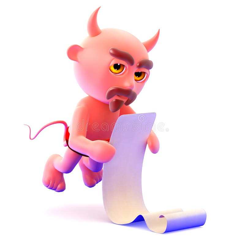 3d Devil Reads from a Scroll of Paper Stock Illustration - Illustration ...