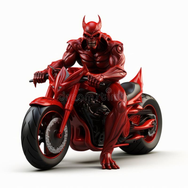 3d Devil Riding Motorcycle Isolated on White Background Full Body Stock ...