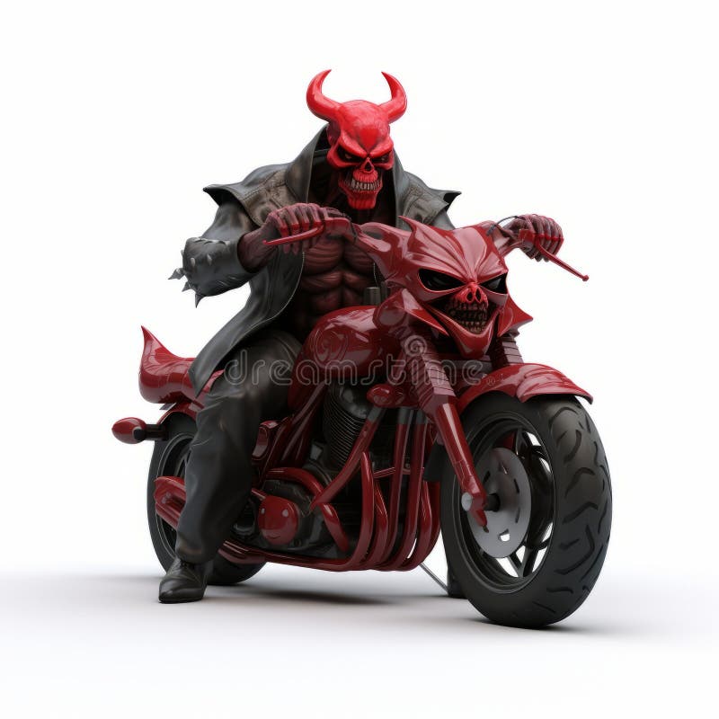 3d Devil Sitting on Motorcycle - Full Body Illustration on White ...