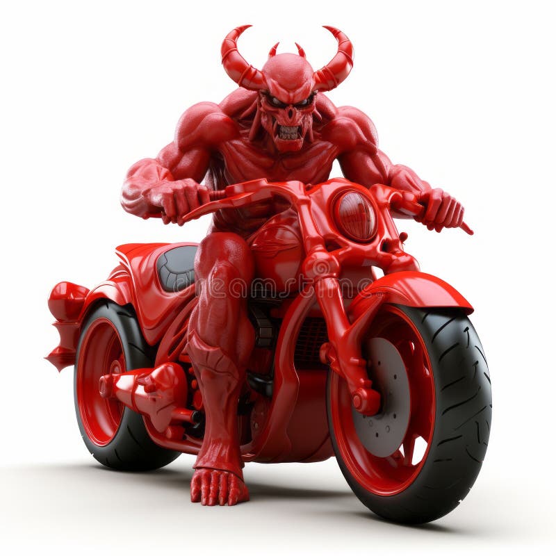 3d Devil Sitting on Motorcycle Full Body Isolated on White Background ...