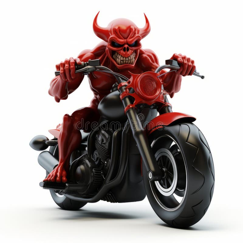 3d Devil Sitting on Motorcycle Isolated on White Background Stock ...